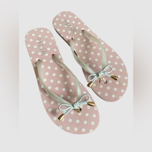 ESCA | Shoes | Nwot Esca Pink W White Polka Dot Flip Flops W Bow And ...